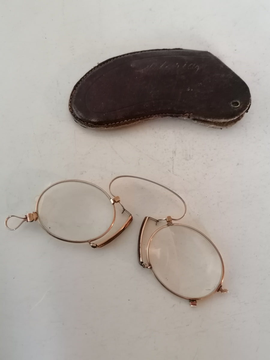 Lunettes pince-nez lorgnon, ou binocle en or 14k carat XIXè. Avec son ...